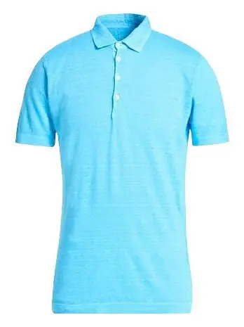 120% Lino Polo Shirt Size Linen - Azure