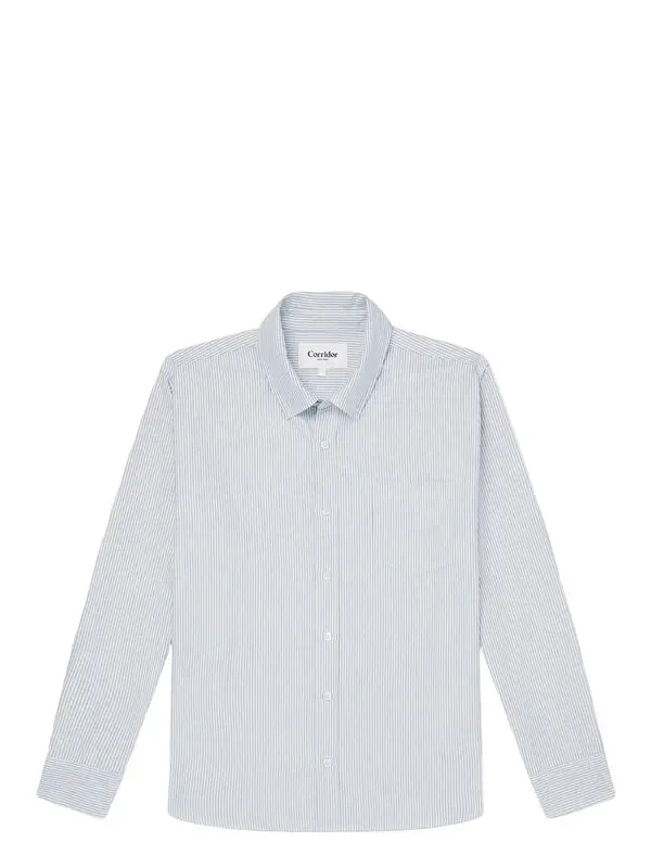CORRIDOR Button-down Collar Striped Cotton Oxford Shirt - Blue