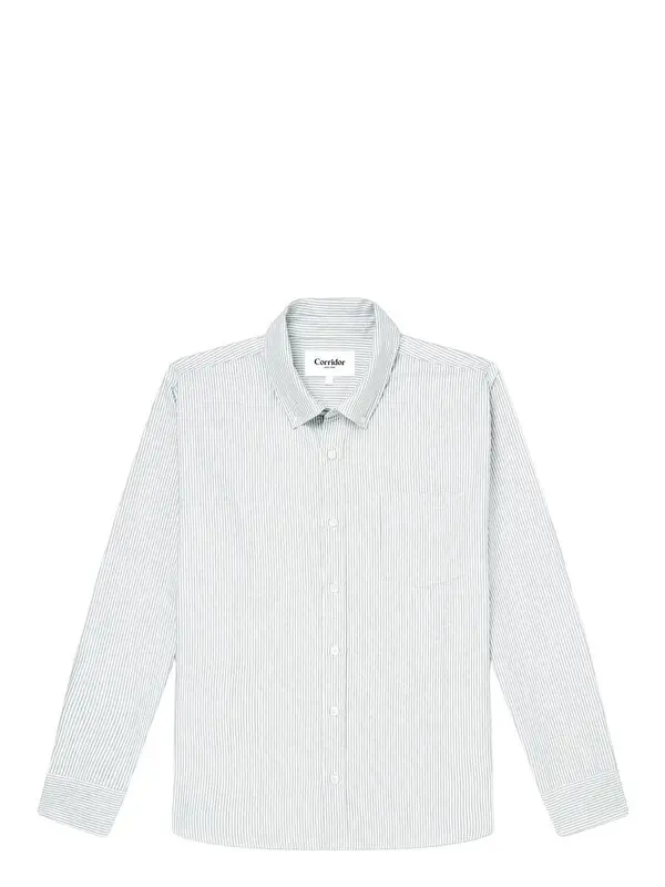 CORRIDOR Button-down Collar Striped Cotton Oxford Shirt - Green