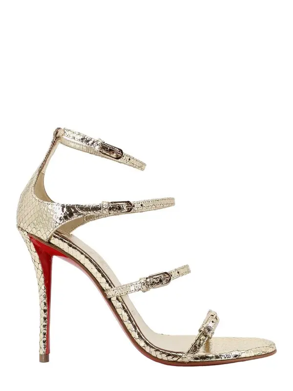 CHRISTIAN LOUBOUTIN Millenium 100 Python Leather Sandals - Gold