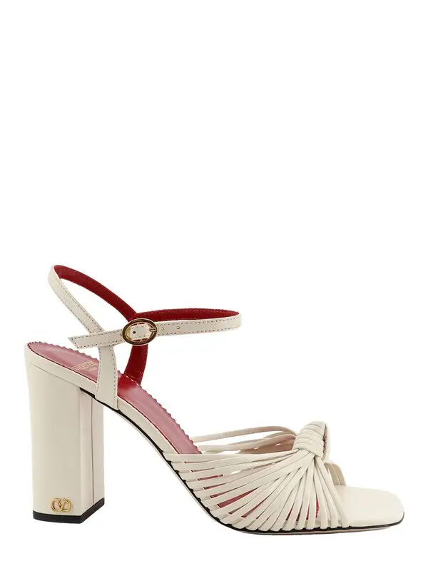 Valentino Garavani Vg Annet Leather Sandals With Metal Vlogo - Beige