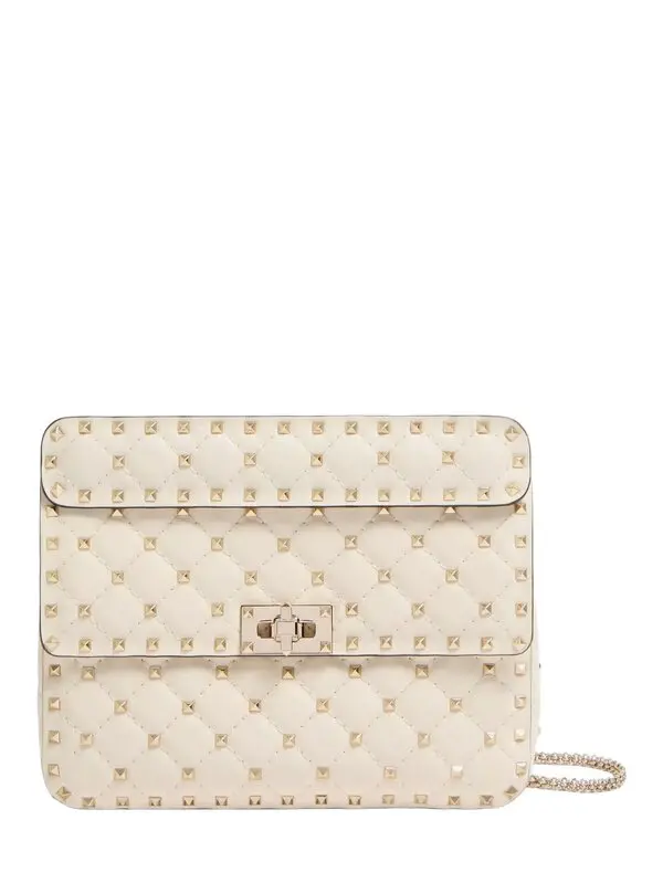 Valentino Garavani Rockstud Spike Leather Shoulder Bag - White
