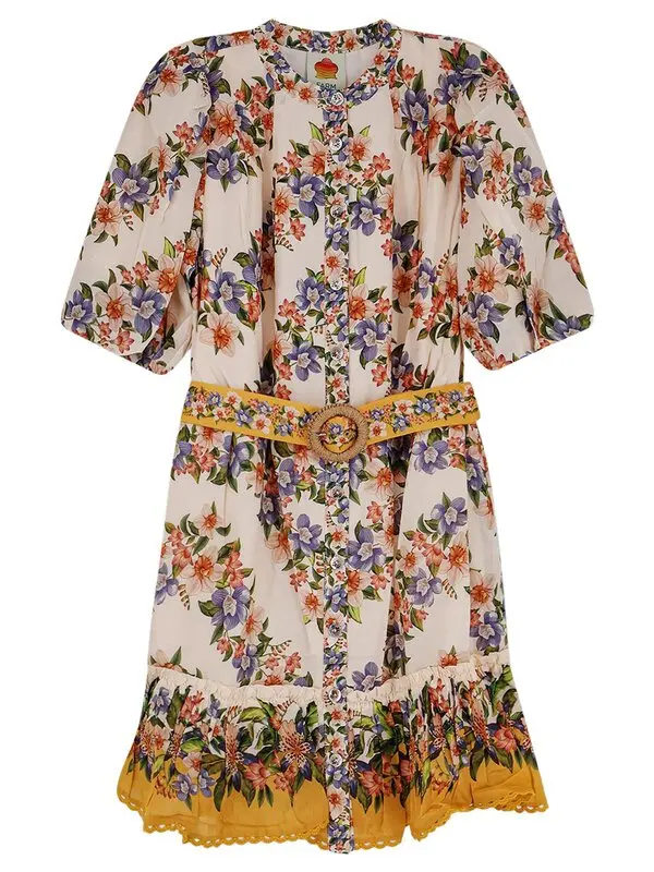 Farm Rio Cotton And Viscose Dress - Beige