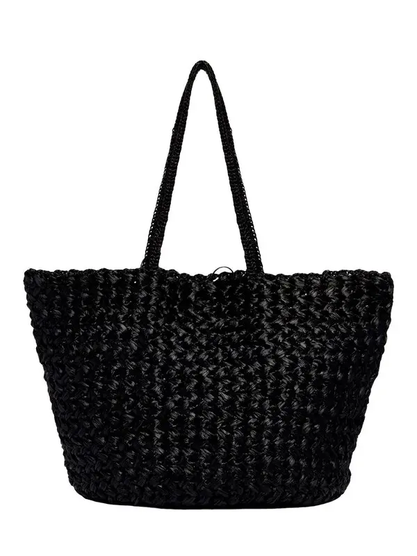 THE ROW Large Estrelle Raffia Shoulder Bag - Black