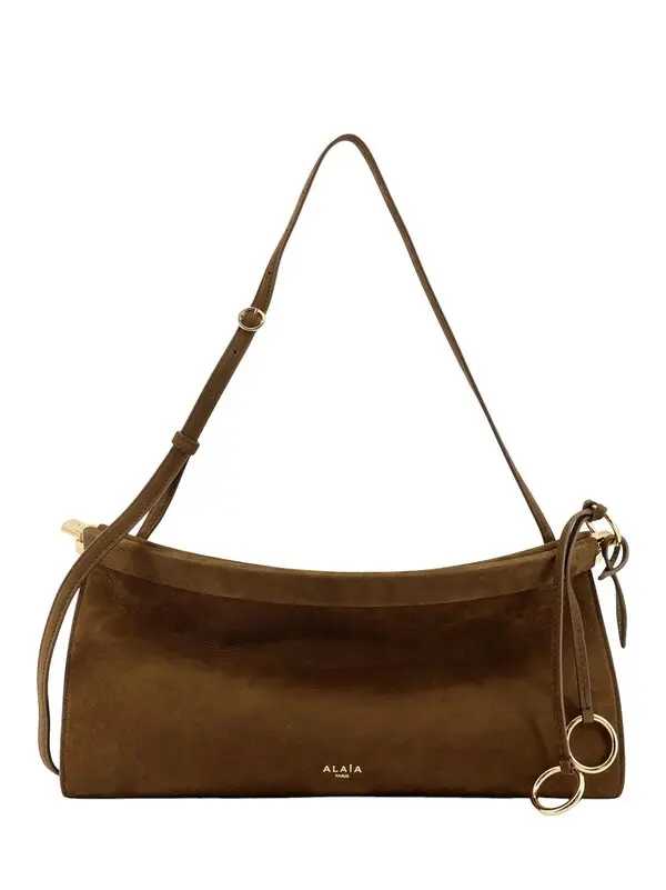 Alaïa East West Leather Shoulder Bag With Logo - Green