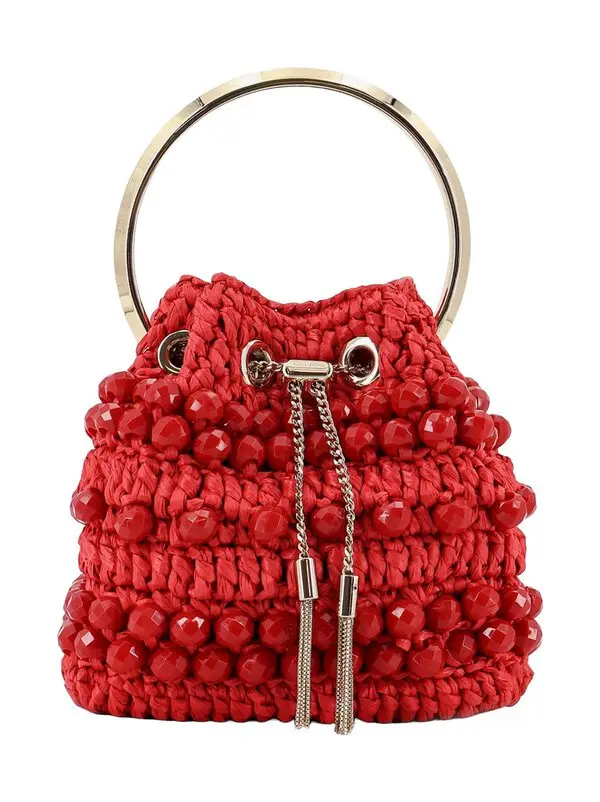 JIMMY CHOO Bon Bon Raffia Bucket Bag - Red