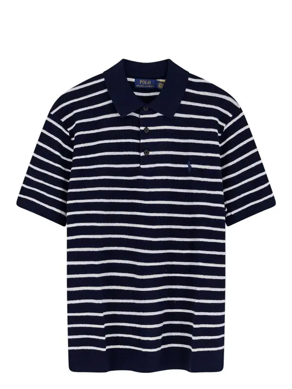 Polo Ralph Lauren Cotton And Linen Polo Shirt With Striped Pattern - Blue