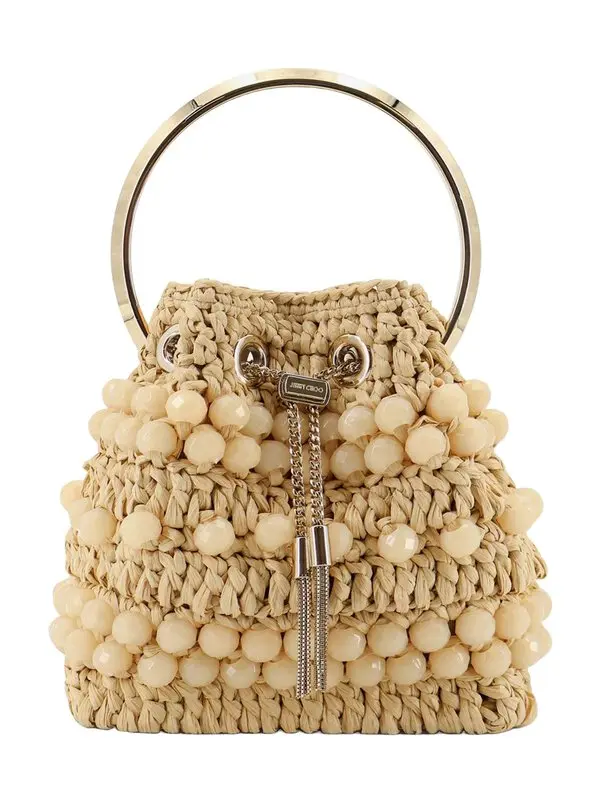 JIMMY CHOO Bon Bon Raffia Bucket Bag - Beige