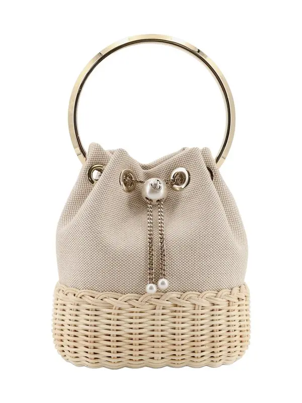 JIMMY CHOO Bon Bon Raffia And Canvas Bucket Bag - Beige