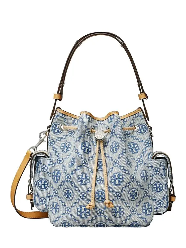 Tory Burch T Monogram Coated Canvas Bucket Bag - Blue