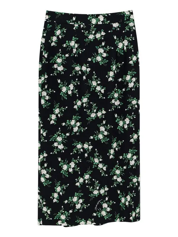 Dolce & Gabbana Silk Midi Skirt With Floral Print - Black