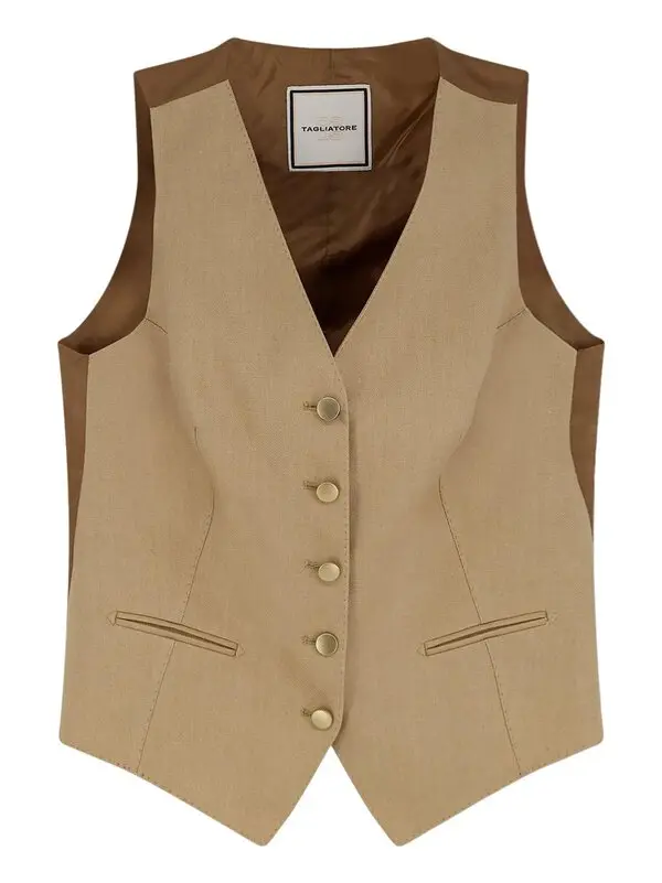 Tagliatore Linen Vest - Beige
