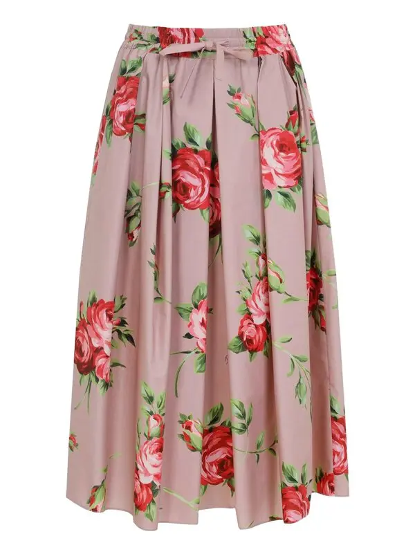 Dolce & Gabbana Cotton Skirt With Rose Print - Pink