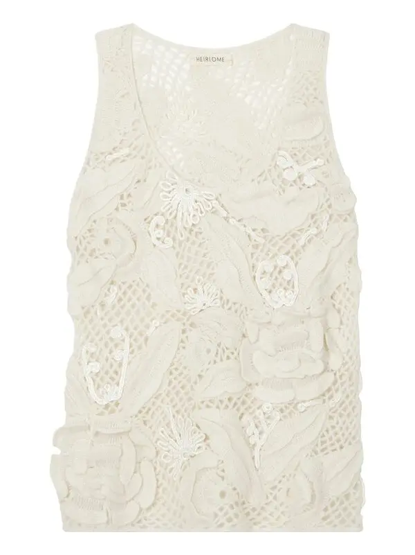HEIRLOME Embroidered Cashmere And Silk-blend Tank Top - Neutrals