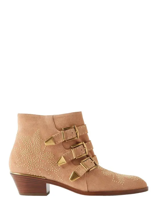 Chloé Susan Embellished Suede Ankle Boots - Brown