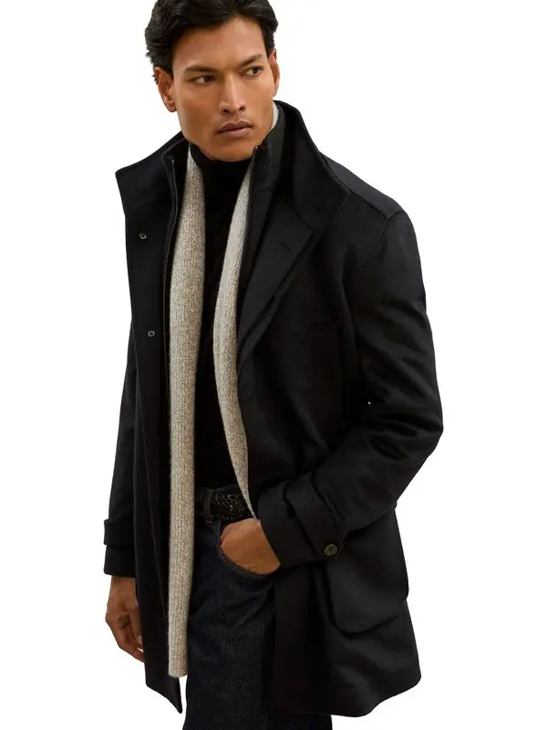 REISS Atelier 100% Cashmere Hybrid Overcoat With Removable Gilet - Navy