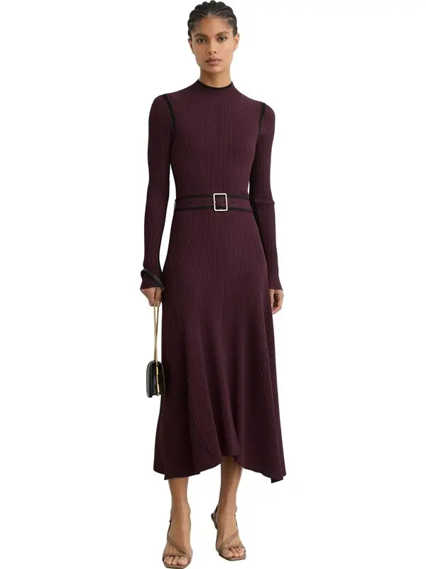 REISS Ella Rib-knit Midi Dress - Burgundy/black
