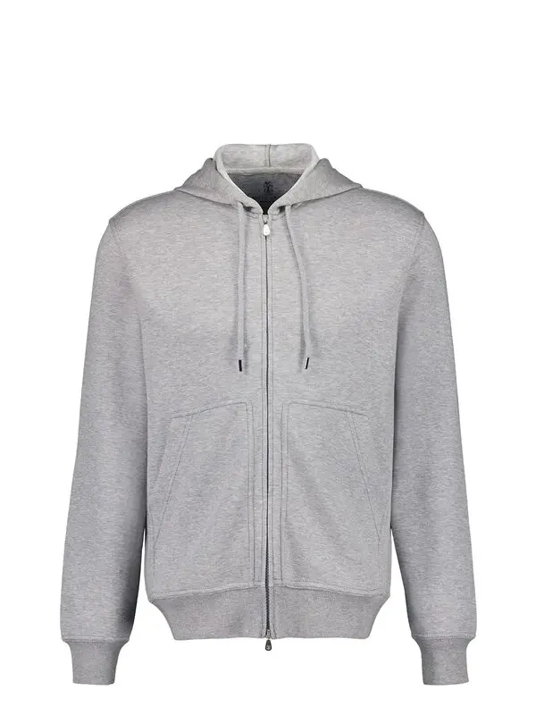 Brunello Cucinelli Zip-up Drawstring Hooded Sweatshirt - Grey
