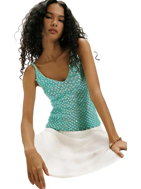 TACH Maca Sequin Tank - Turquoise