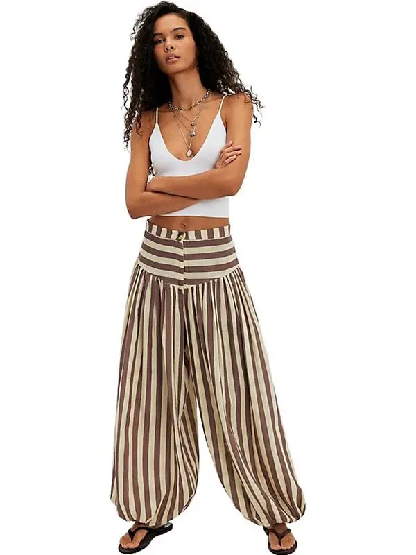 TACH Nova Baggy Striped Balloon Pants - Brown Stripes