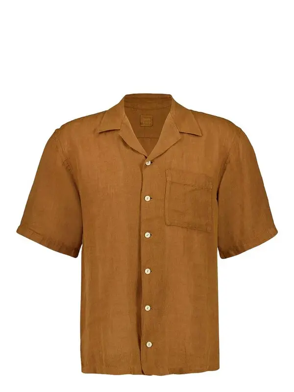 120% Lino Curry Short-sleeve Relaxed Fit Linen Shirt - Orange
