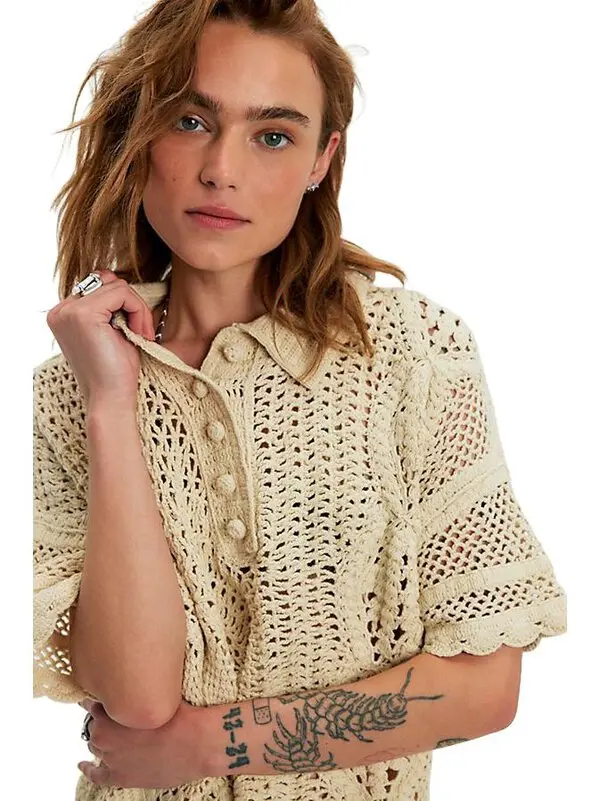 Free People We The Free Dahlia Crochet Polo - Tea