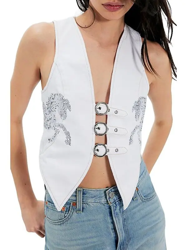 UNDERSTATED LEATHER Party Horse Vest - White Denim