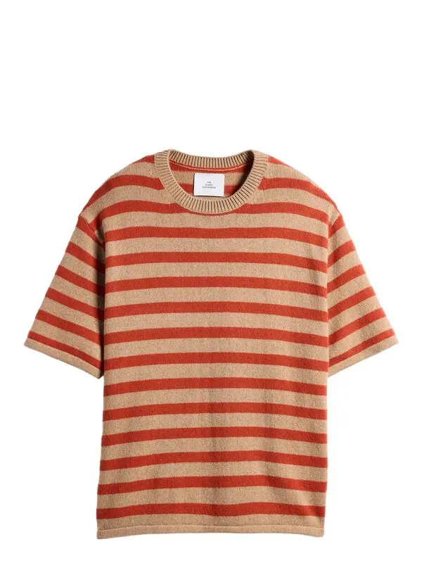 THE ELDER STATESMAN Scout Stripe Cashmere Knit Tee - Sand/tigerlily