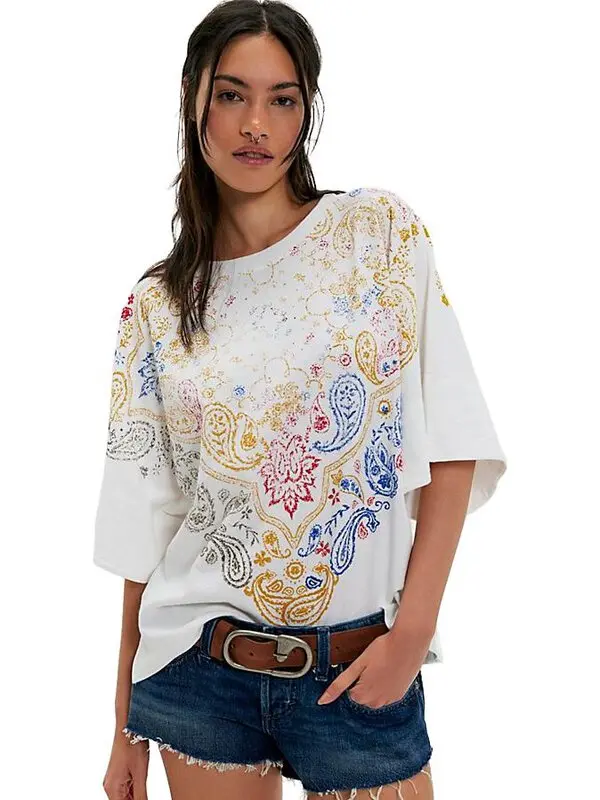 Free People We The Free Heirloom Printed Tee - Ivory Combo