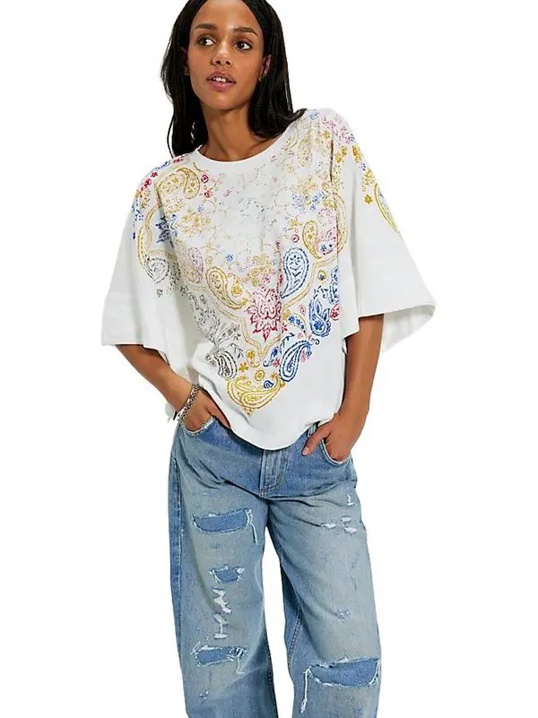 Free People We The Free Heirloom Printed Tee - Ivory Combo