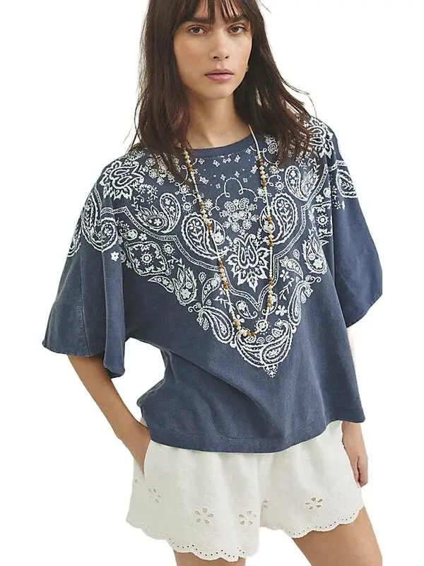Free People We The Free Heirloom Printed Tee - Navy Combo