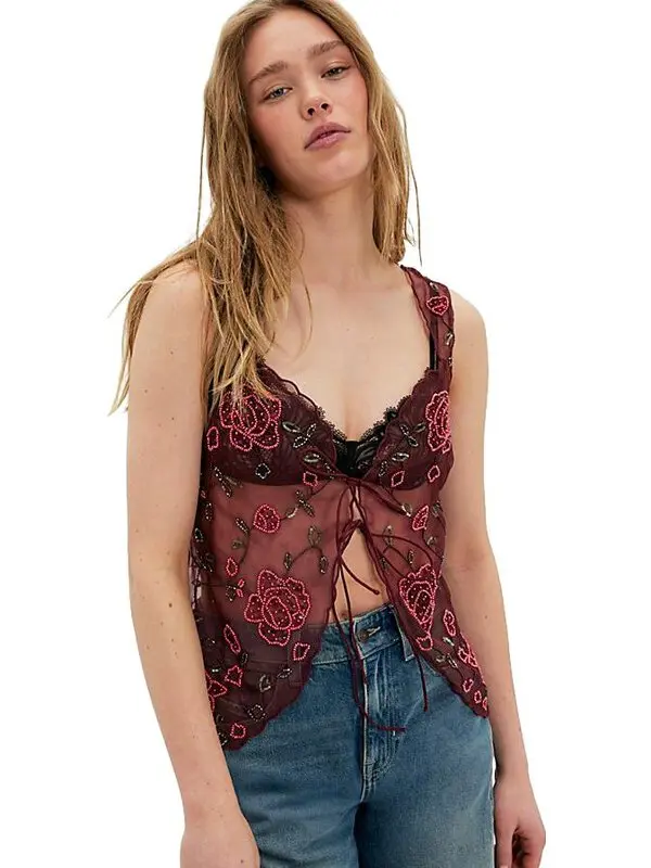 Free People Embellished Garden Tank - Deep Rose