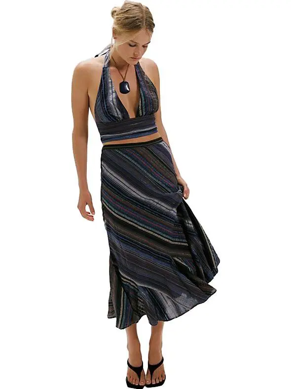 Free People Sedona Stripe Midi Skirt Set - Navy Combo
