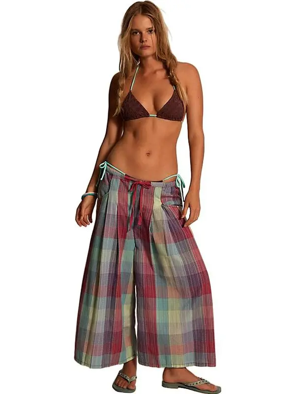 Free People Telluride Wide-leg Cropped Madras Pants - Farmhouse Combo