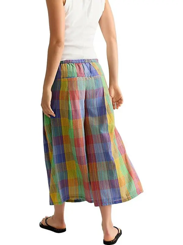 Free People Telluride Wide-leg Crop Pull-on Madras Pants - Rainbow Combo