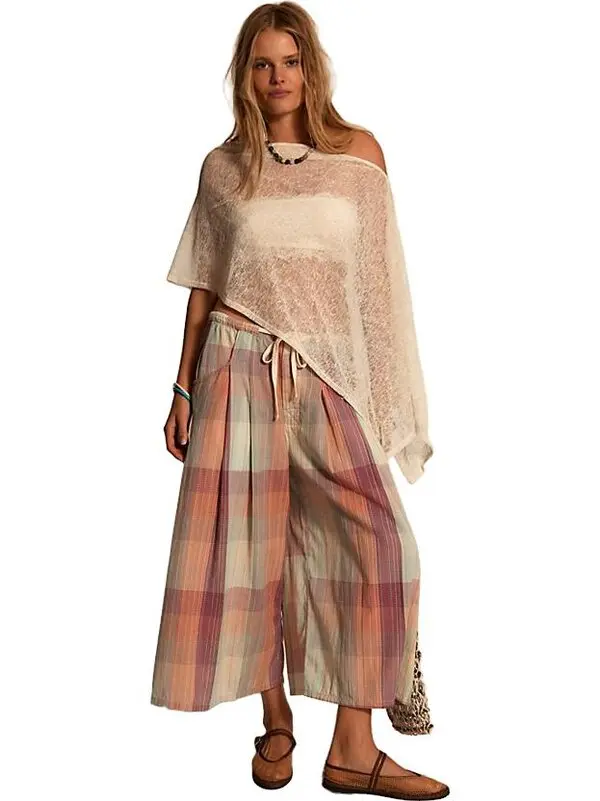 Free People Telluride Wide-leg Cropped Madras Pants - Washed Neutrals Combo