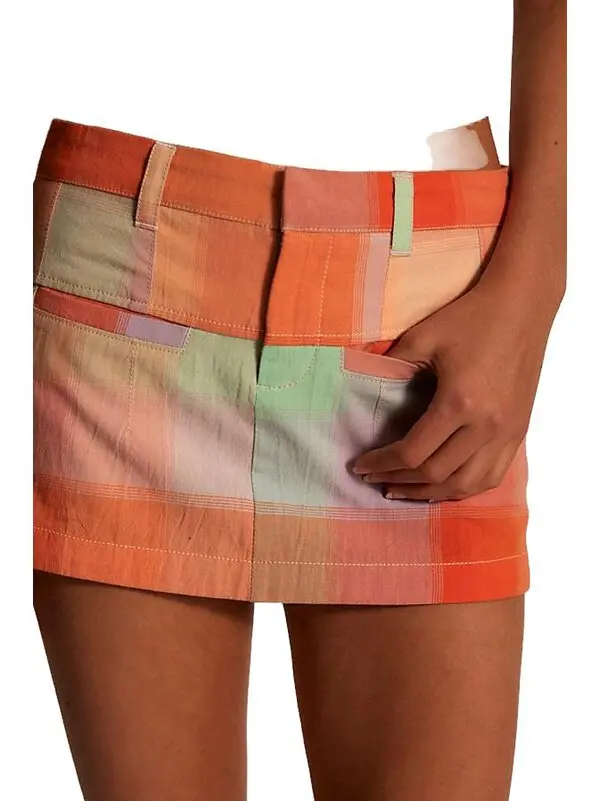 Free People Mille Fleur Madras Mini Skirt - Peach Combo