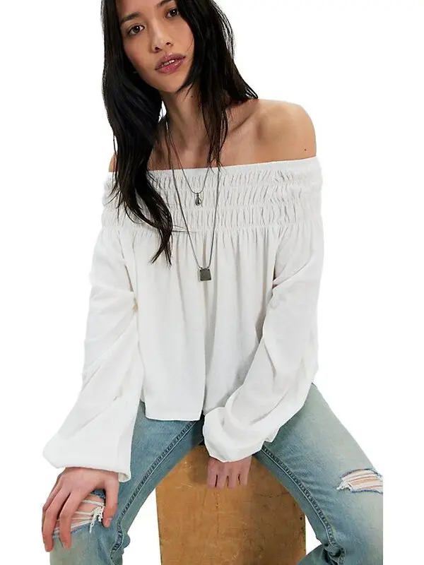 Free People We The Free Peaches Off-the-shoulder Blouse - Clean Ivory