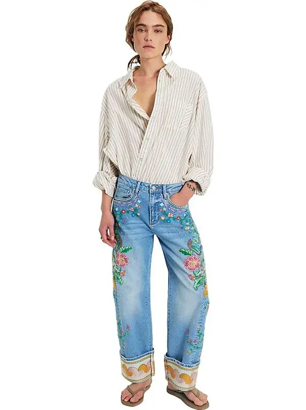 DRIFTWOOD Gardenia Cuffed Barrel Jeans - Gardenia Foulard