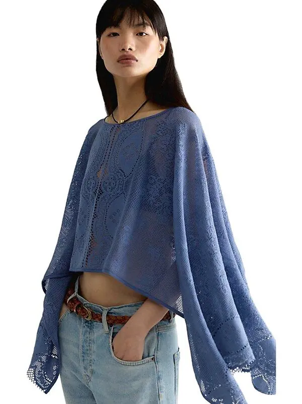 Free People Elsa Lace Poncho Jacket - Slate