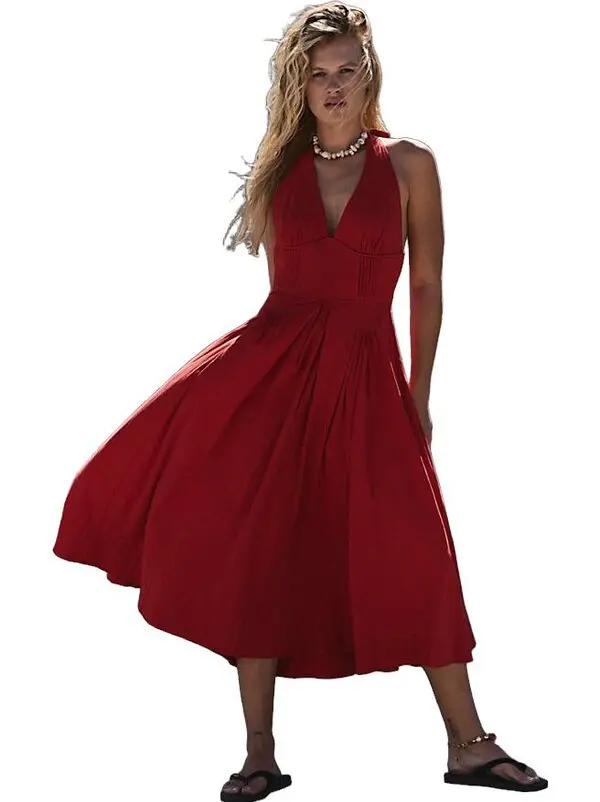Free People Rowe Midi Dress - Silk Red