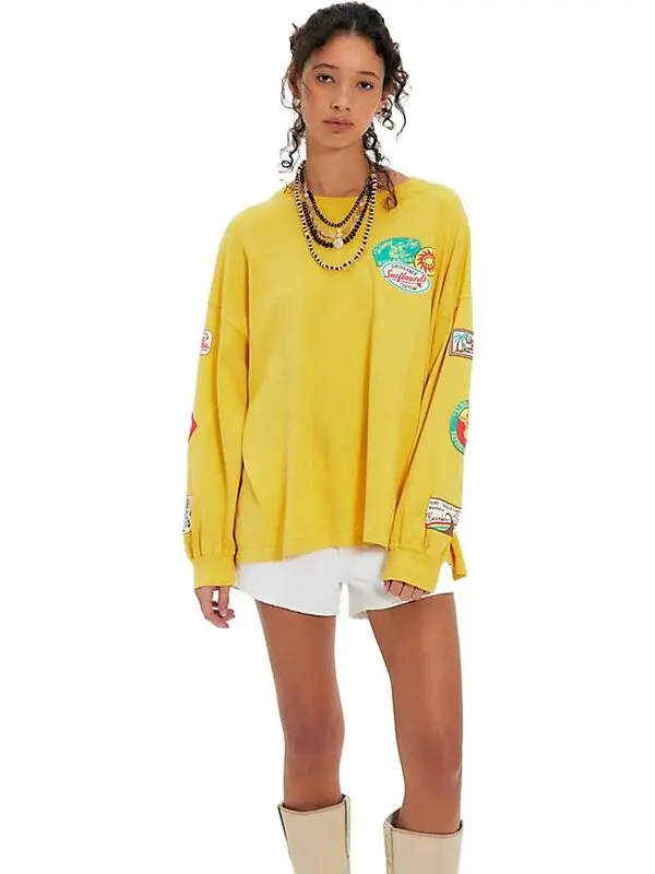 Daydreamer Surf Patched Long Sleeve Tee - Yellow