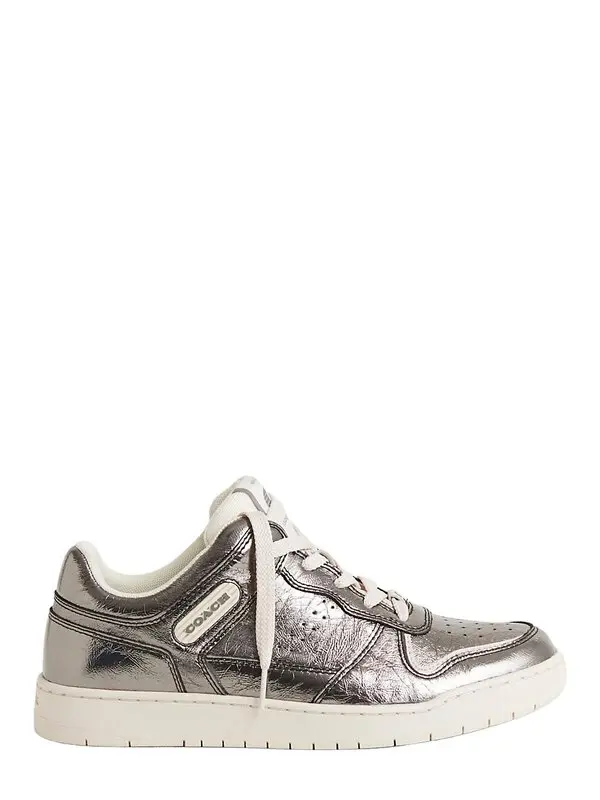 COACH C201 Metallic Textured Leather Sneakers - Anthracite