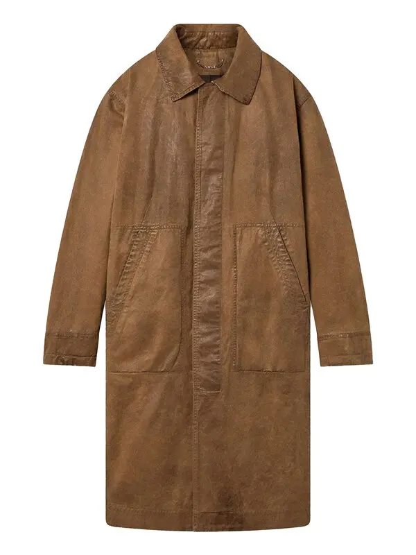 GOLDEN GOOSE Waxed Twill Trench Coat - Brown