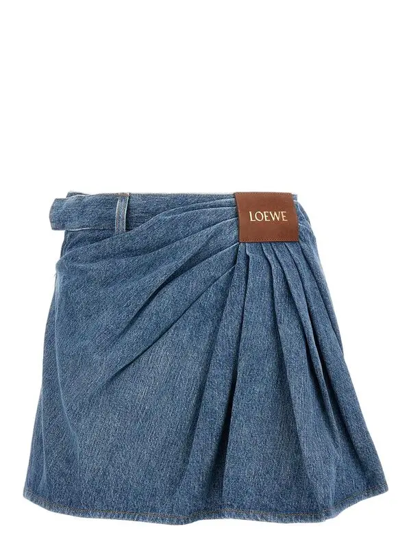 Loewe Draped Denim Skirt - Blue