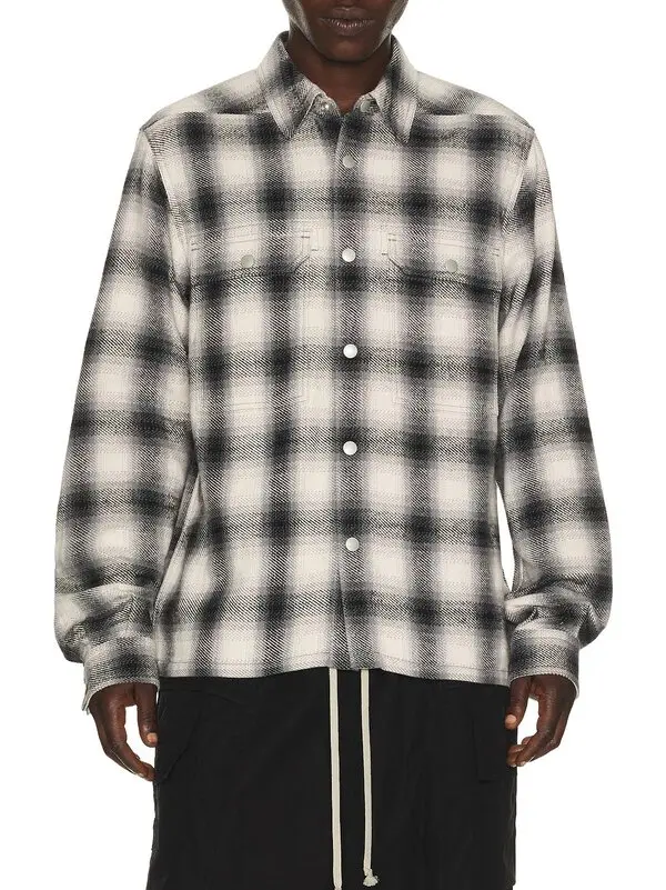Rick Owens Cropped Outershirt In Grey - Grey Ombre Plaid