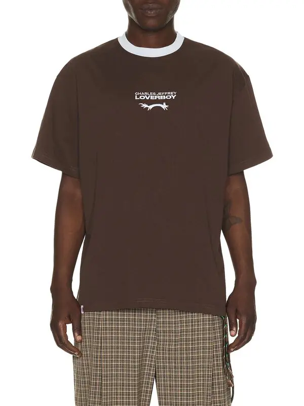 CHARLES JEFFREY Logo Tee In Brown - Brown & Light Blue