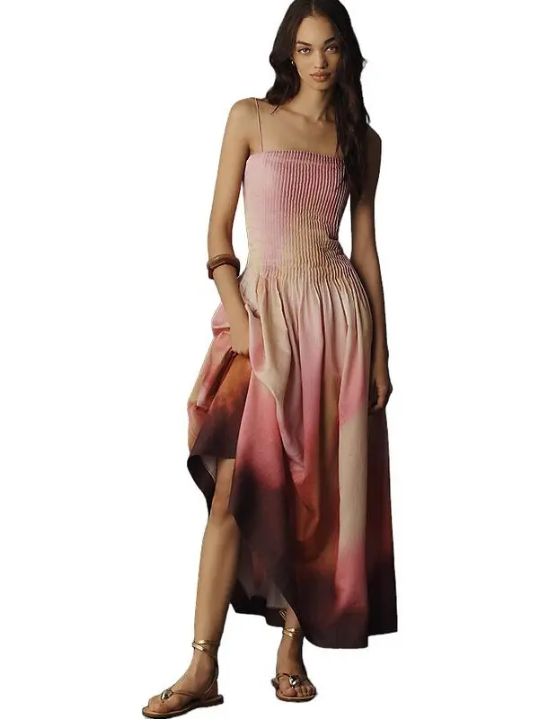 AMUR Pleated Sleeveless Maxi Dress - Purple Pattern