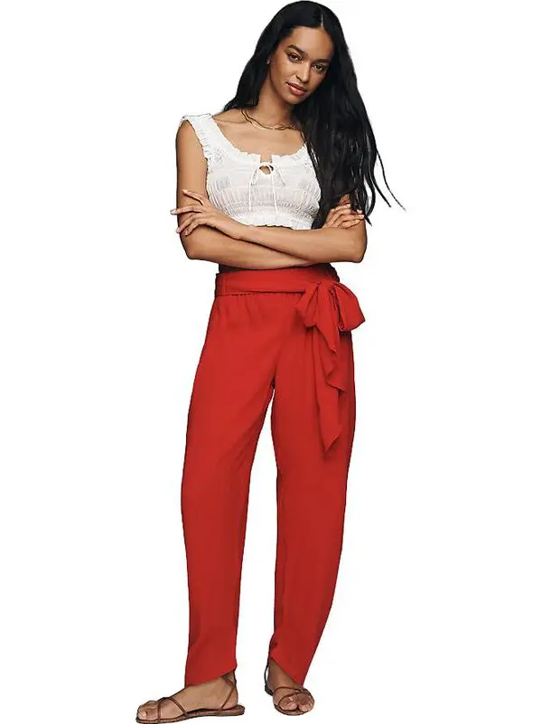 LET ME BE Belted Flowy Pants - Red