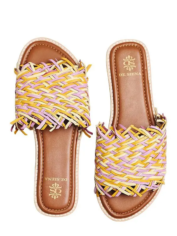 DE SIENA Emily Raffia Woven Slide Sandals - Multicolor Raffia